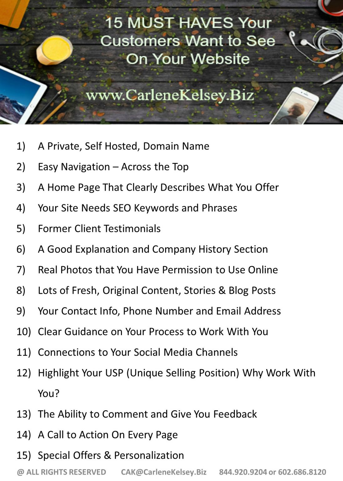 15 Must Haves for Your Website - Carlene Kelsey
